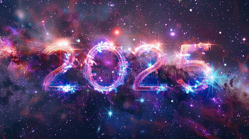 The Text "2025" Made of Glow Tinsels, Interstellar Galaxy in the ...