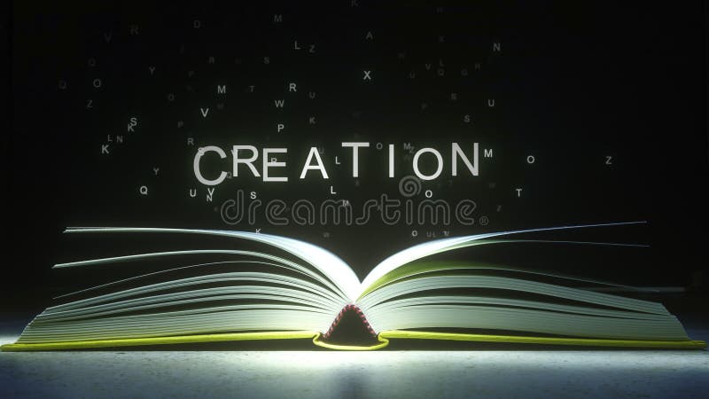 CREATION Caption Made of Glowing Letters from the Open Book. 3D ...