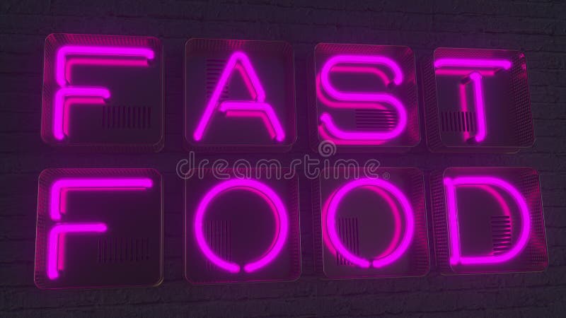 FAST FOOD Signboard Made with Glowing Neon Letters in the Dark. 3D ...