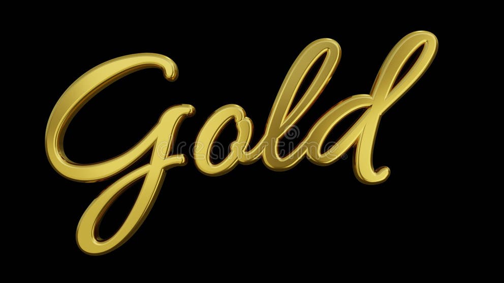 Text "Gold" Written in Golden Letters. Isolated on Black. 3d Rendering ...
