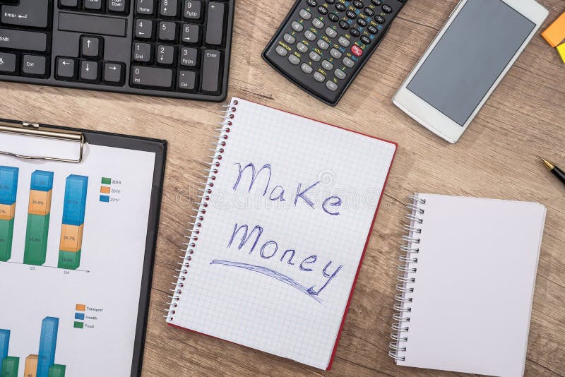 Text Make Money on Notepad with Smartphone Keyboard, Pen, Calculator ...