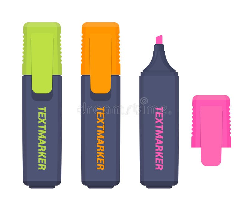 Text Marker. Vector Flat Isolated Stationery Set Stock Vector ...