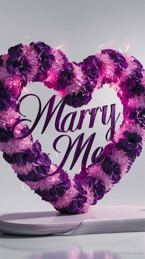 The Text "Marry Me" is Inscribed in Elegant 4D Purple Cursive Letters ...