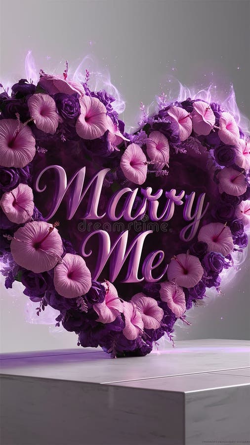 The Text "Marry Me" is Inscribed in Elegant 4D Purple Cursive Letters ...