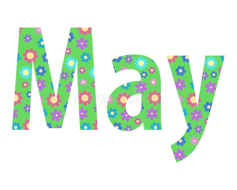 Text May Lettering with Cute Spring Flower Pattern on Green Isolated on ...