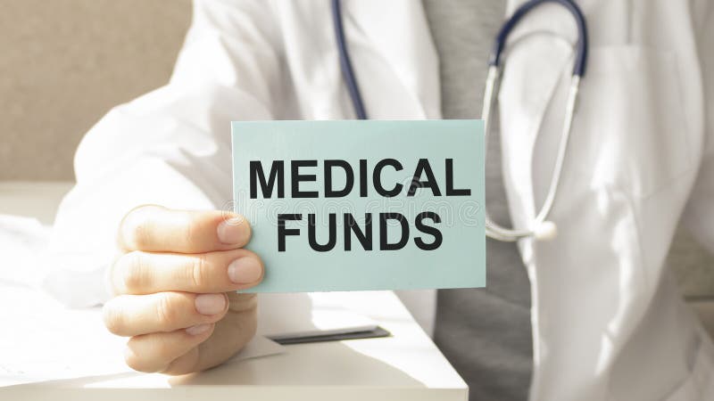 The Text of Medical Funds on the Map in the Hands Stock Photo - Image ...