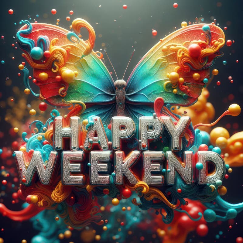 Text Message Happy Weekend with Background Decorated with Butterfly and ...