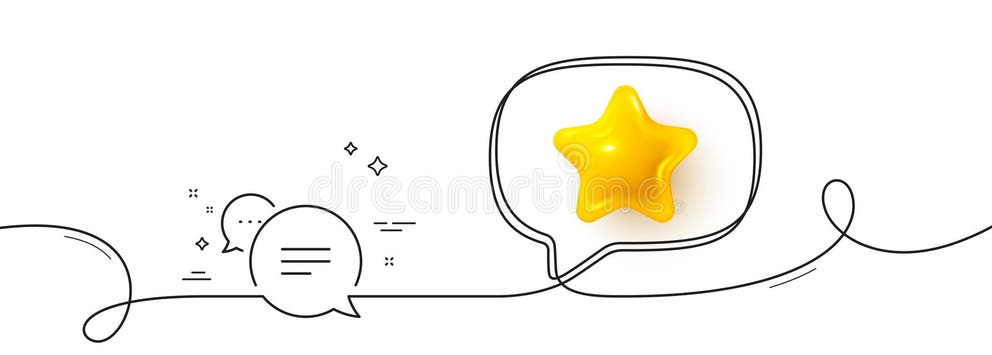 Text Message Line Icon. Chat Comment Sign. Speech Bubble. Continuous Line with 3d Star. Vector ...