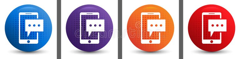 Text Message Phone Icon Abstract Halftone Round Button Set Stock Vector ...
