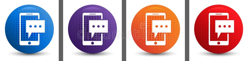 Text Message Phone Icon Abstract Halftone Round Button Set Stock Vector ...