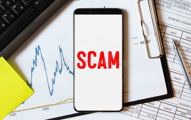 Text Message SMS Scam or Phishing Concept. Man Hands Using Smart Phone ...