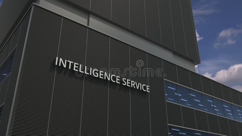 INTELLIGENCE Text on a Modern Office Building, 3d Animation Stock ...