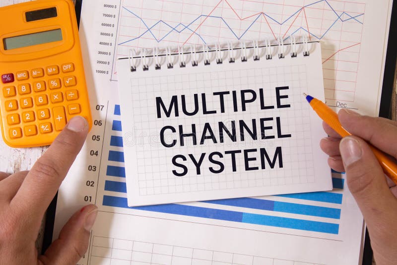 Text Multiple Channel System on White Business Noteboock, Concept Stock ...