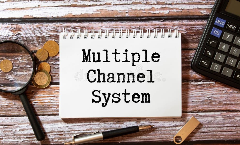 Text Multiple Channel System on White Business Noteboock, Concept Stock ...