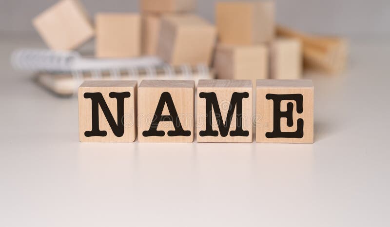 Text Name Written on Wood Cubes that Lie on Wood Cubes. Stock Image ...