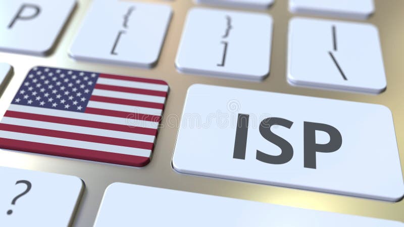 ISP or Internet Service Provider Text and Flag of the USA on the ...