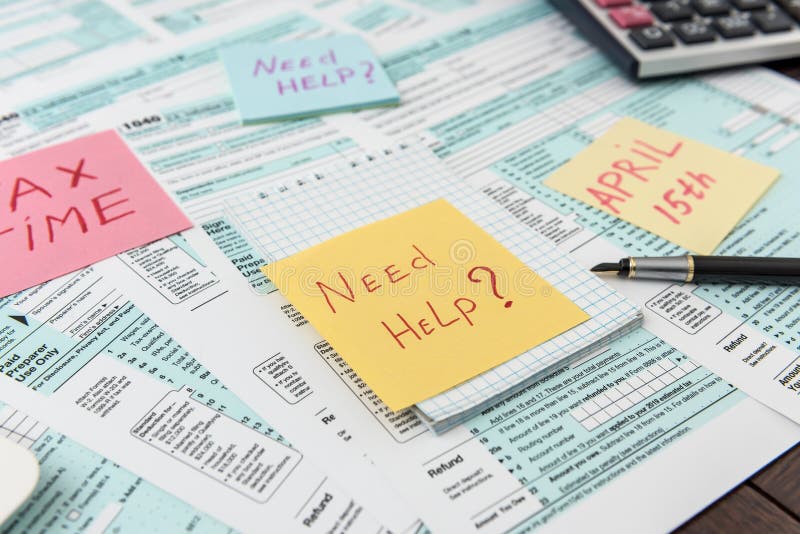 Text Need Help or Tax Time on Sticker Lying Different Tax Form Stock ...
