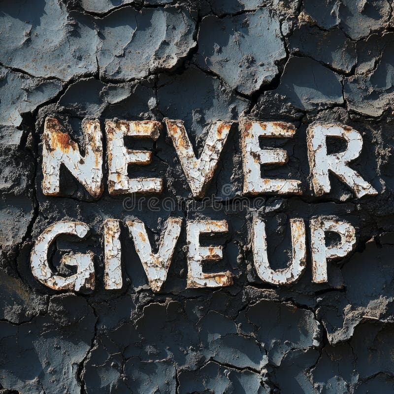 Text Never Give Up on Cracked, Textured Wall. Stock Image - Image of ...