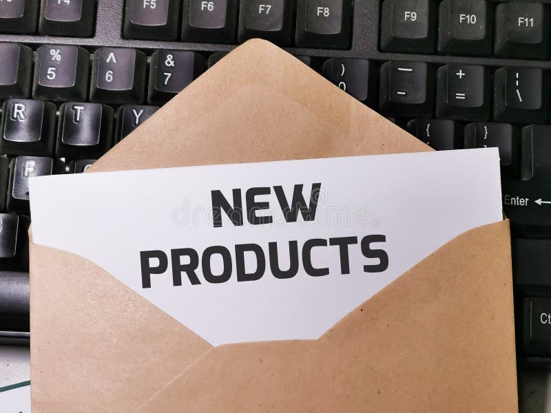 Text NEW PRODUCTS Written on White Paper Note in the Envelope Stock ...