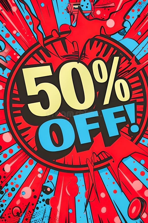 Text 50 OFF on Red Background Stock Image - Image of bold, dynamic ...