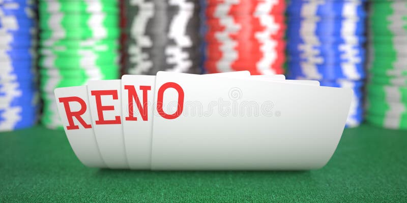 Reno Text on Playing Cards on the Table, 3d Rendering Stock ...