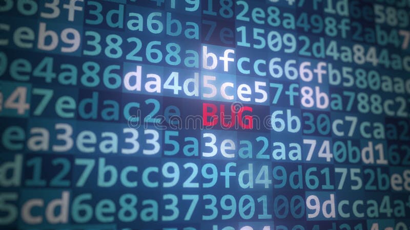 BUG Text and Program Code on the Computer Screen. 3D Rendering Stock ...