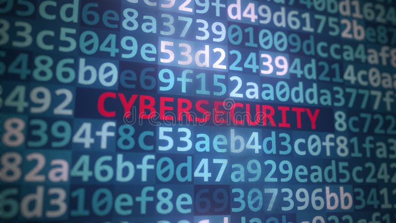 Cybersecurity Text And Source Code On The Computer Monitor 3d Rendering Stock Illustration