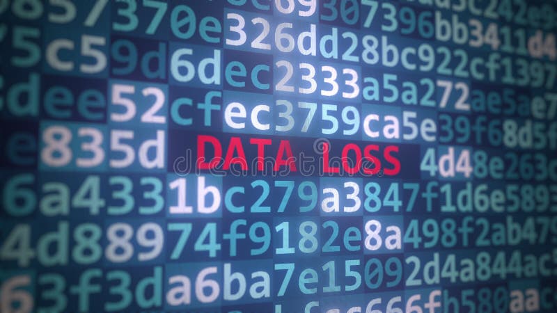 DATA LOSS Text and Program Code on the Computer Screen. 3D Rendering ...