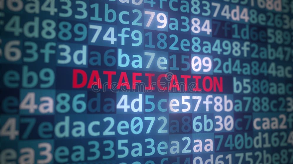 DATAFICATION Text and Source Code on the Computer Monitor, 3D Rendering Stock Illustration ...