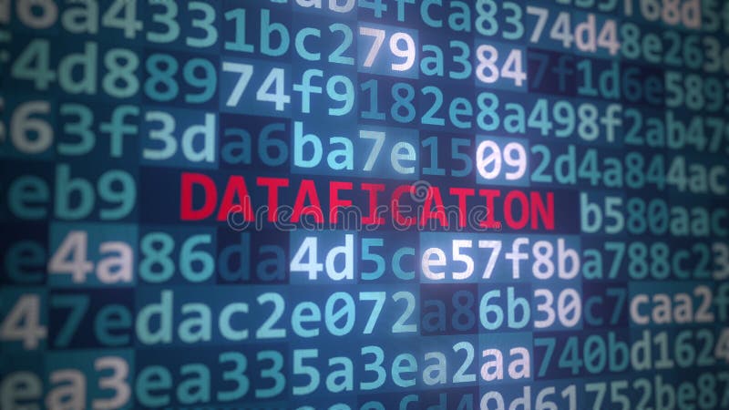 DATAFICATION Text and Source Code on the Computer Monitor, 3D Rendering Stock Illustration ...