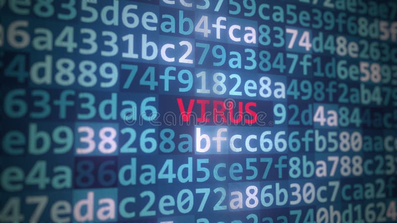 VIRUS Text and Source Code on the Computer Monitor, 3D Rendering Stock ...