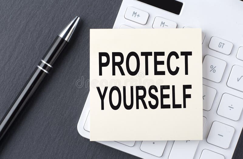 Text PROTECT YOURSELF on the Sticker on the Calculator, Business ...