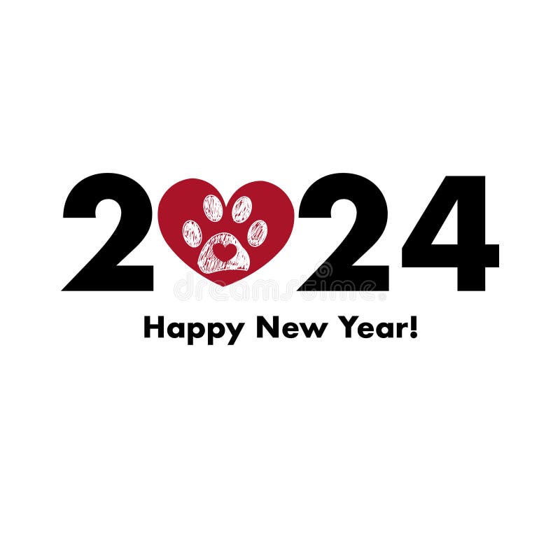 2024 Text with Red Heart and Paw Prints Stock Vector - Illustration of ...