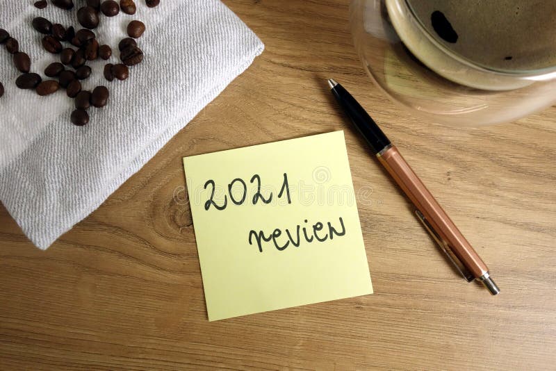 Text 2021 Review Handwritten on Sticky Note Stock Image - Image of goal ...
