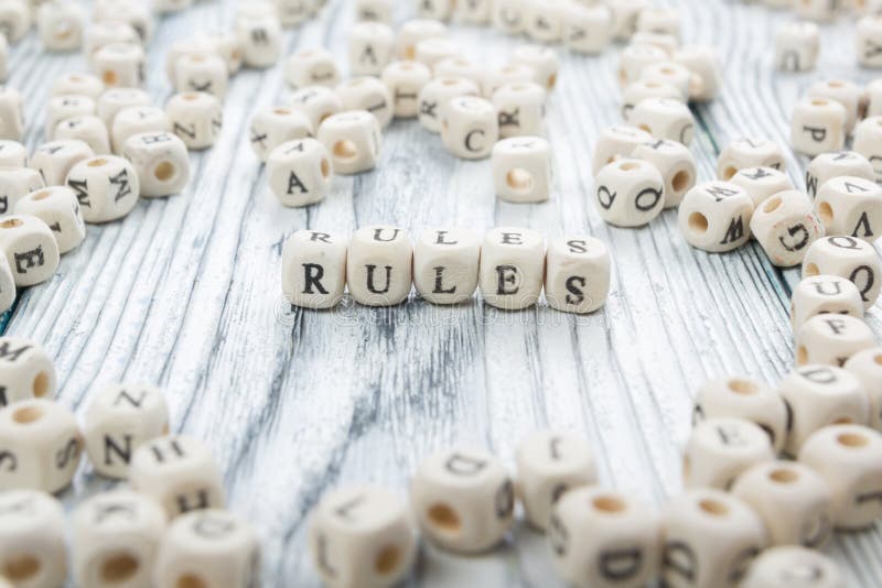 Text of RULES on Cubes. Wooden ABc Stock Photo - Image of guide ...