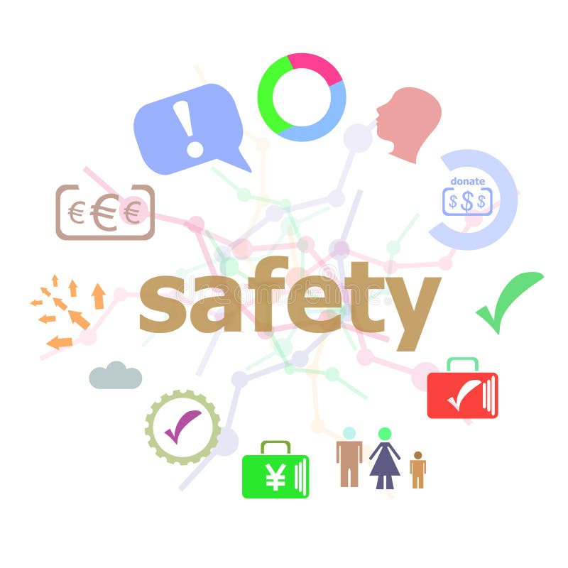 Text Safety. Security Concept . Set of Line Icons and Word Typography ...