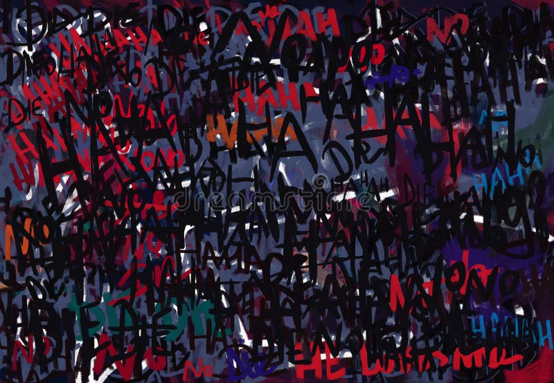 Text Scrawl with Psychedelic and Scary Sentences, Laughter and Grunge ...