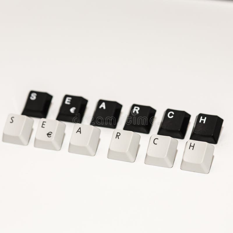 Text Search Formed with Computer Keyboard Keys on White Background ...