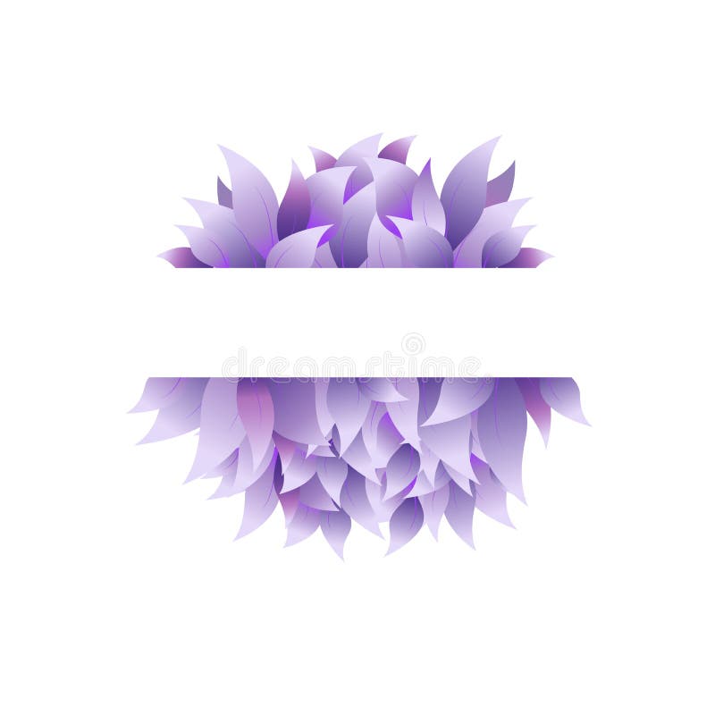Text Shape with Violet Leaves. Text Box. Floral Frame on White ...