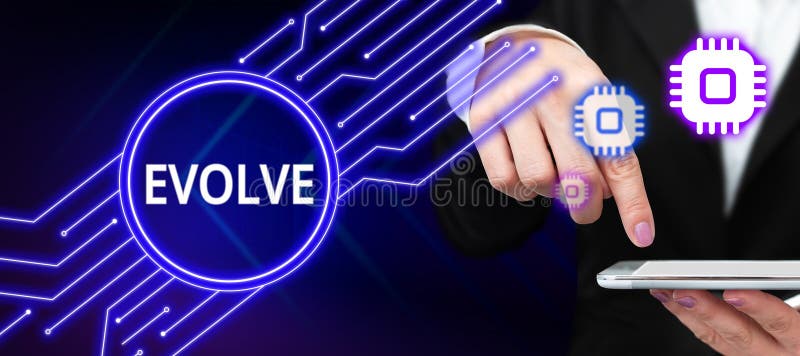 Text Caption Presenting Evolve. Business Overview Develop Gradually ...