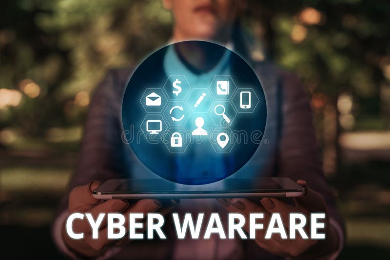 Text Sign Showing Cyber Warfare. Conceptual Photo Virtual War Hackers ... Text Sign Showing Cyber Warfare. Conceptual Photo Virtual War Hackers ...