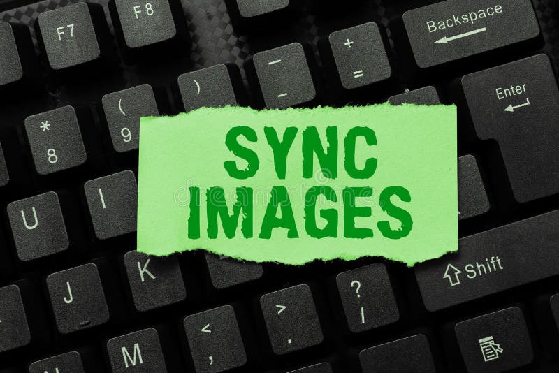 Text Sign Showing Sync Images. Internet Concept Making Photos Identical ...