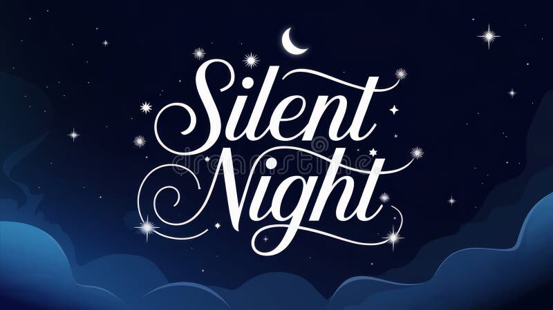 Text Silent Night Elegant Flowing Script with Soft Glowing Stars and ...