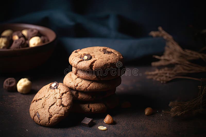 Text Space Copy Empty Sweets Moody Dark Chocolate Hazelnuts Cookies ...