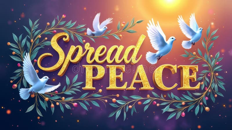 Text Spread Peace with Doves, Olive Branches, and Elegant Cursive ...