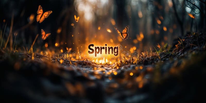 Text "Spring" in Large Letters Made of Butterflies on a Dark Background ...