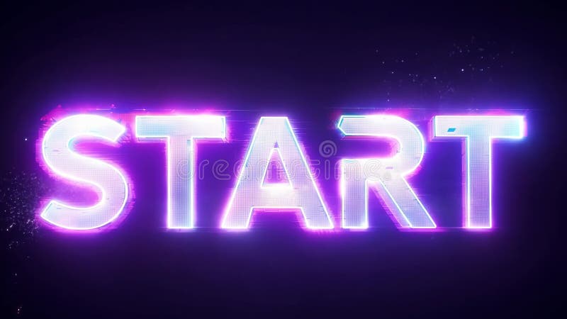 Text START with Neon Letters and Retro Computer Style Stock Video ...