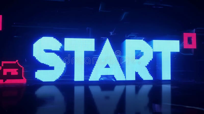 Text START with Neon Letters and Retro Computer Style Stock Footage ...