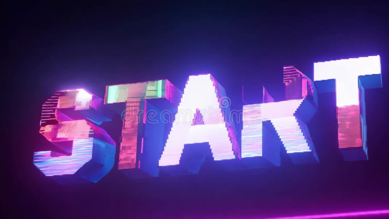 Text START with Neon Letters and Retro Computer Style Stock Footage ...