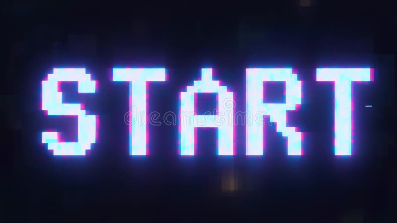 Text START with Pixel Letters and Retro Computer StyleText START with ...